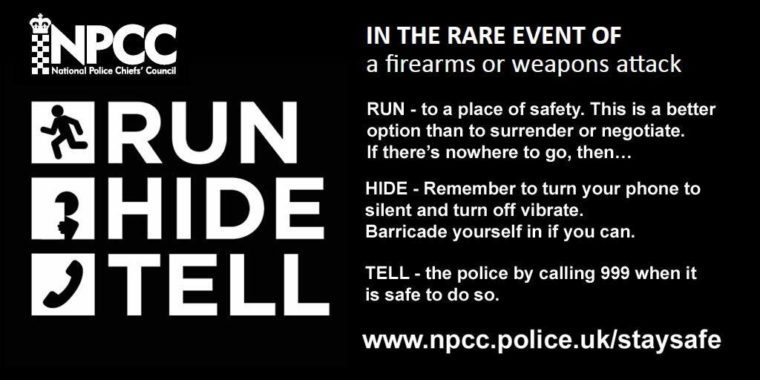 "Run Hide Tell" - advice for those caught in a weaponised terror attack ...