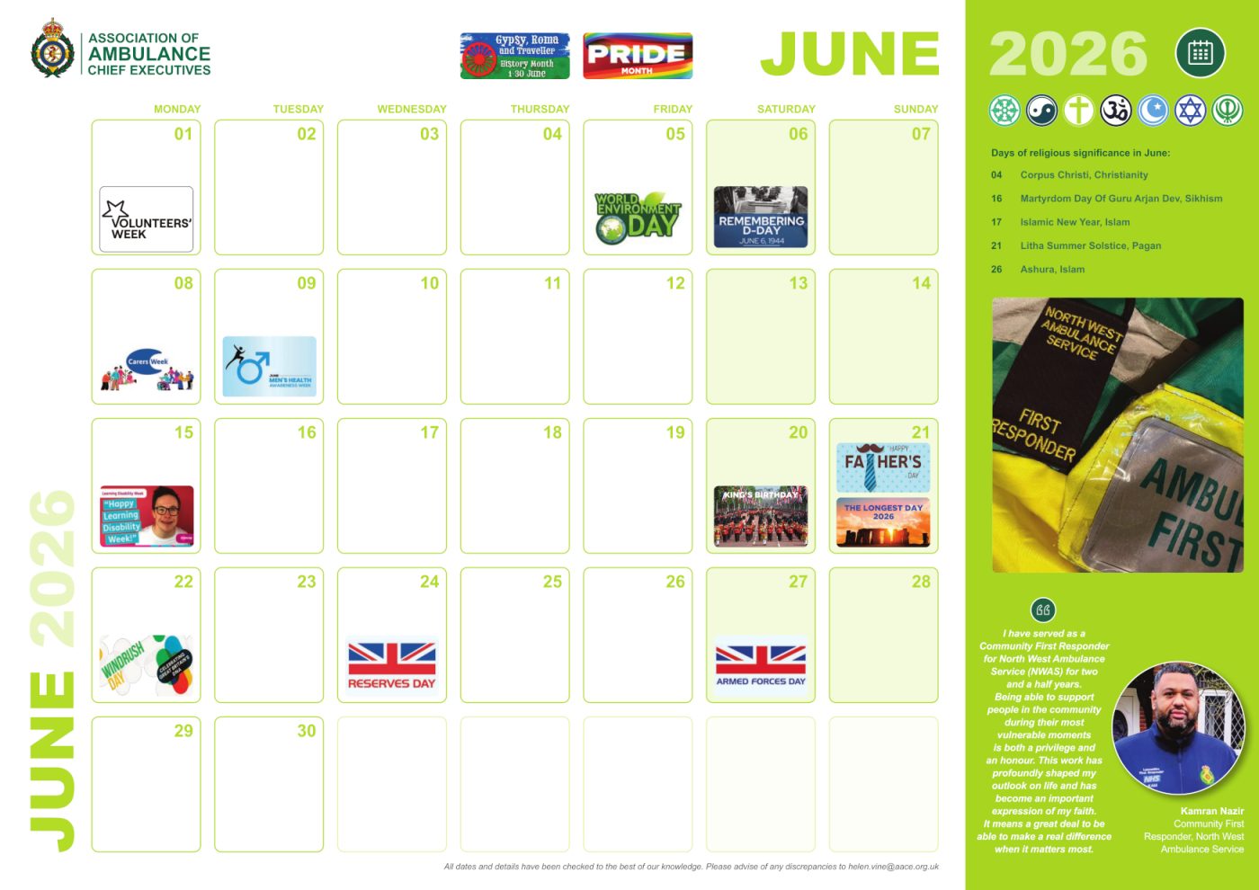 AACE publishes new Cultural Calendar for 2026 - aace.org.uk